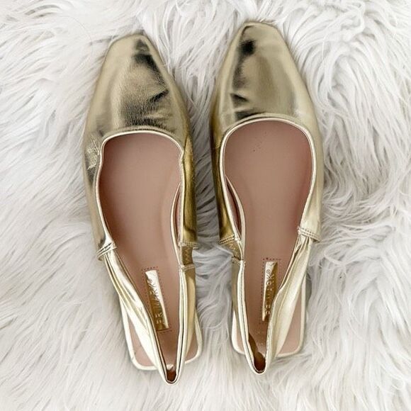 Primark | Shoes | Primark Metallic Gold Flats Slingback Swuare Point ...